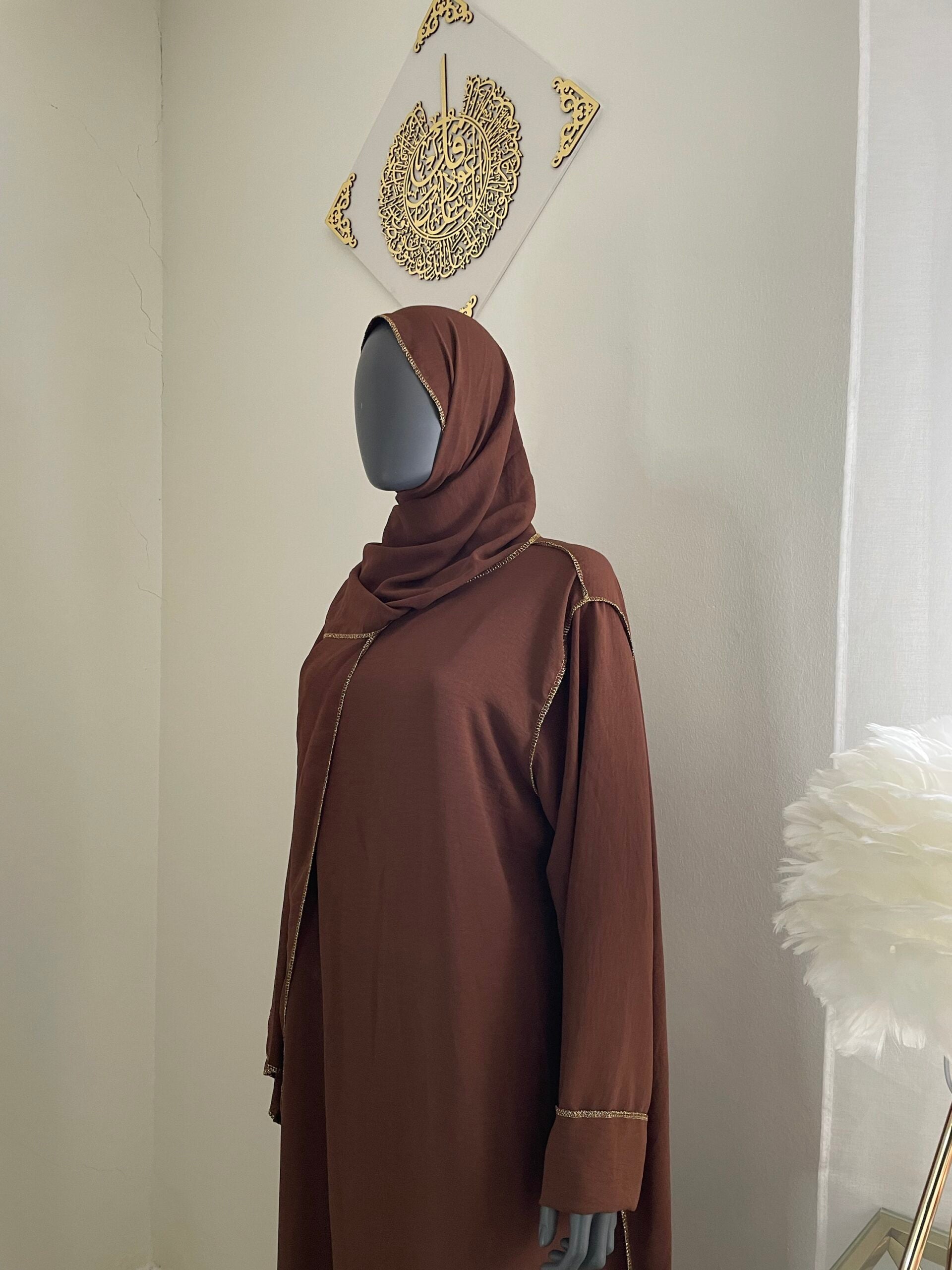 Abaya con velo integrado tela Crepe – Collections By Noor